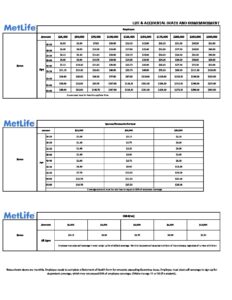 METLIFE LIFE RATE SHEET - Guilderland Chamber of Commerce